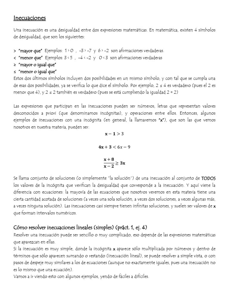Inecuaciones | PDF | Desigualdad (Matemáticas) | Multiplicación