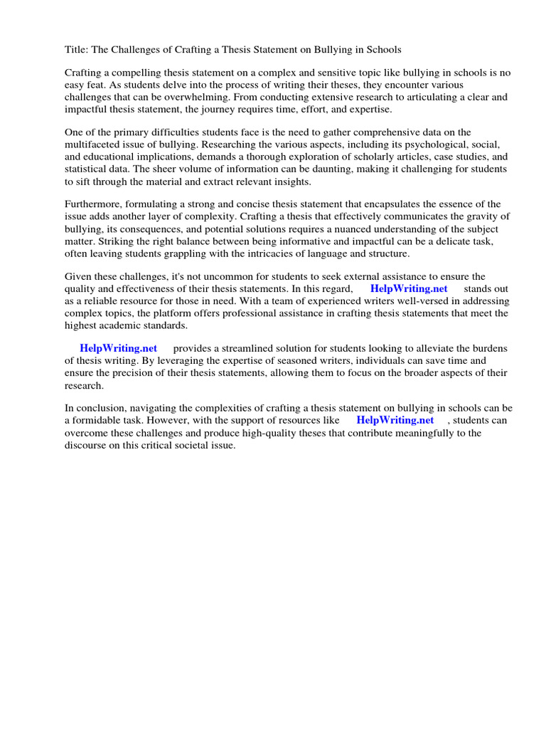 A Good Thesis Statement For Bullying in Schools | Download Free PDF ...