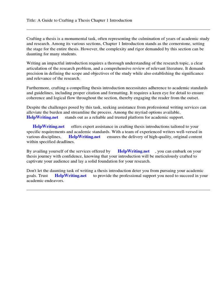 Sample of Thesis Chapter 1 Introduction | PDF