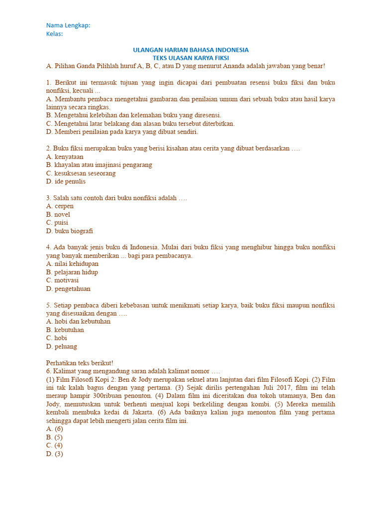 Naskah Soal Uh Teks Ulasan Kelas 8 | PDF