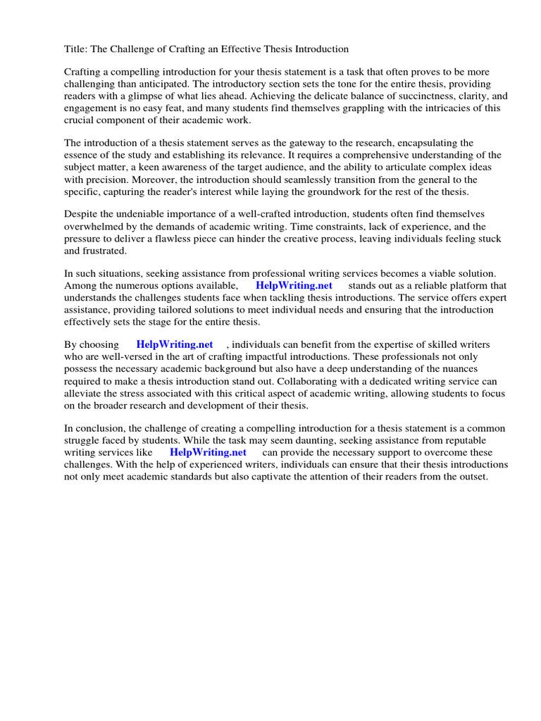 How To Make An Introduction in Thesis Statement | PDF