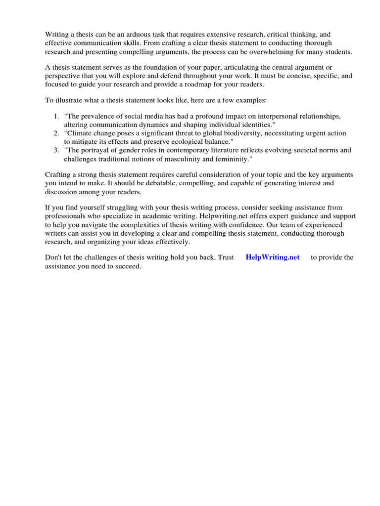 Definition Thesis Statement Examples | PDF