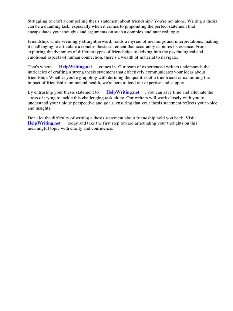 Thesis Statement Examples About Friendship | PDF | Essays | Friendship