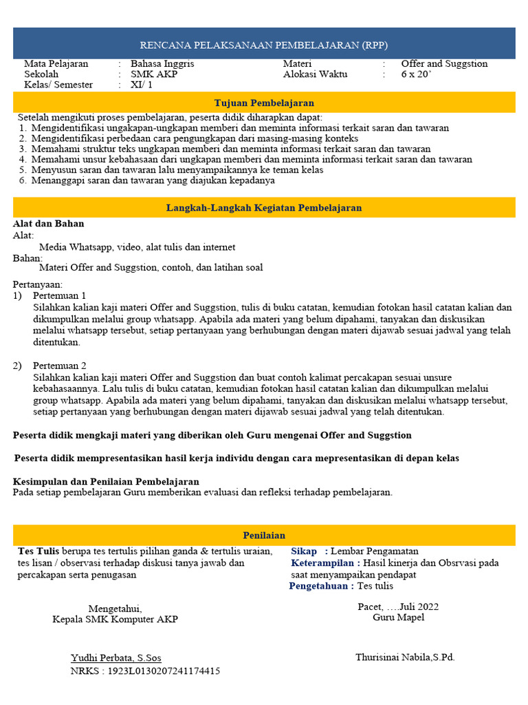 RPP Kelas Xi | PDF