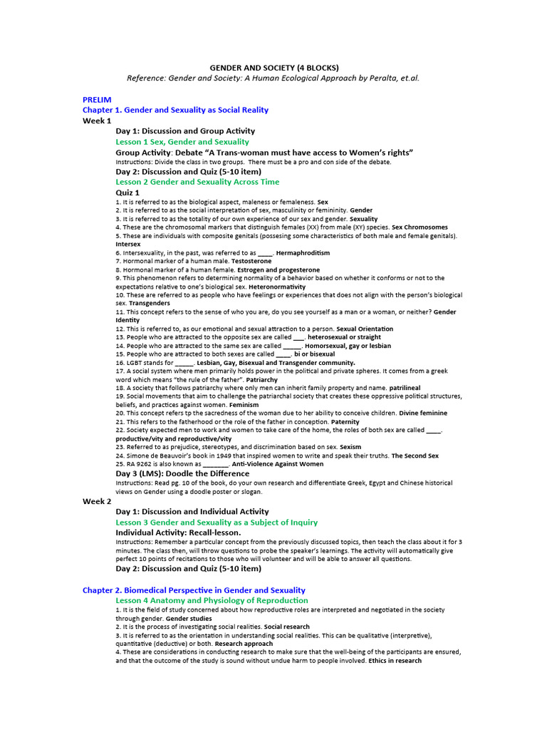 Gender and Society Subject Outline | PDF | Human Reproduction | Gender