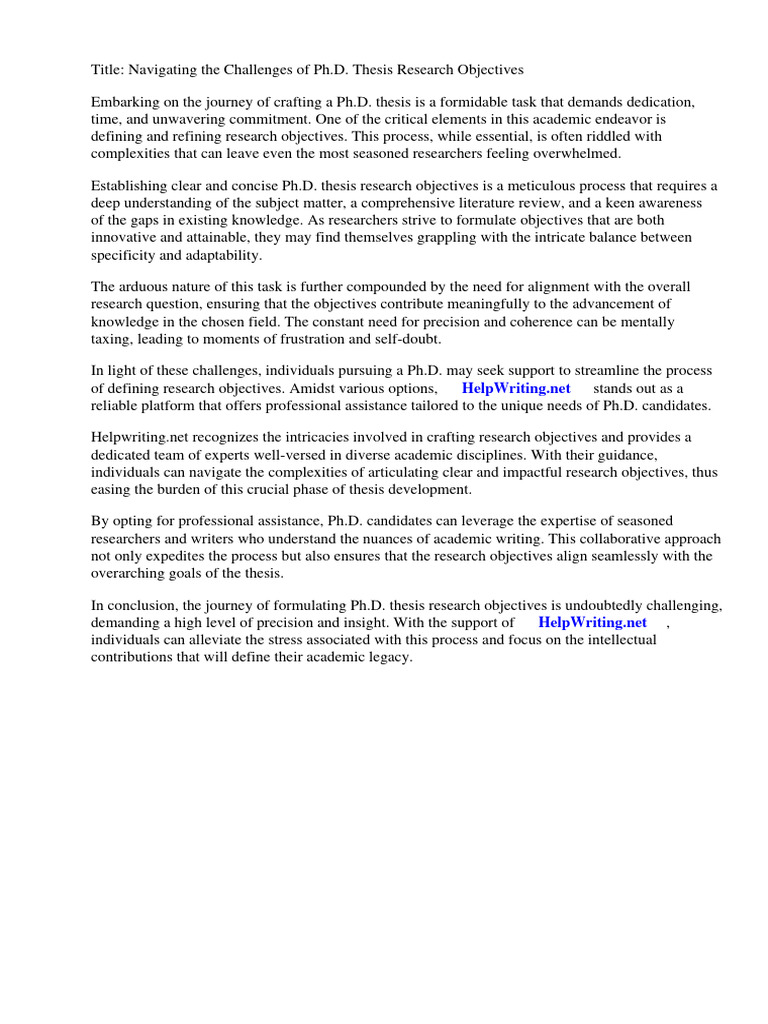 PHD Thesis Research Objectives | PDF