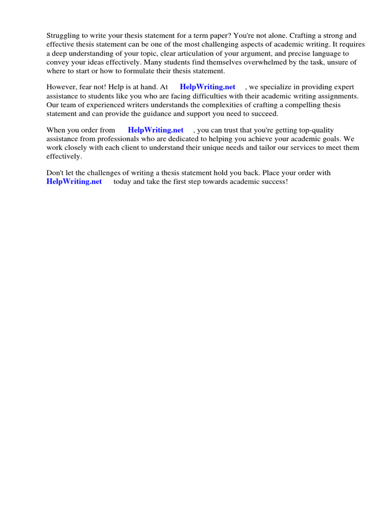 Example of A Thesis Statement For A Term Paper | PDF | Essays | Thesis