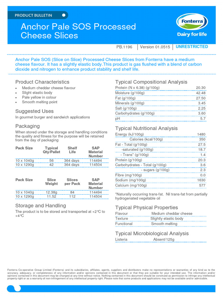 PB.1196. - GR - Anchor - Pale - Processed - SOS - Cheese 1040gr | PDF