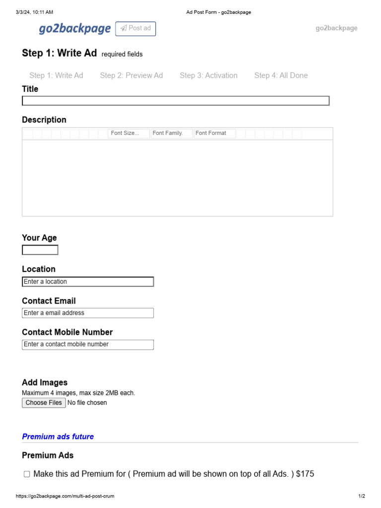 Ad Post Form - Go2backpage | PDF
