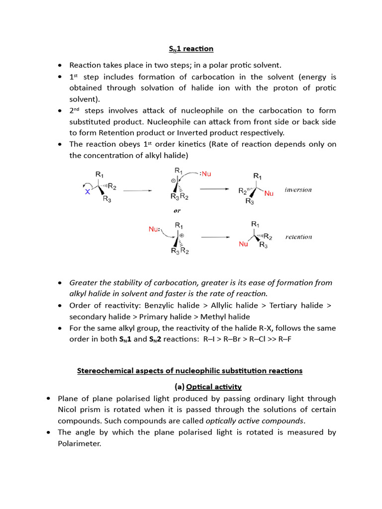 Stereochemistry of SN1 Reactions | PDF | Chirality (Chemistry ...