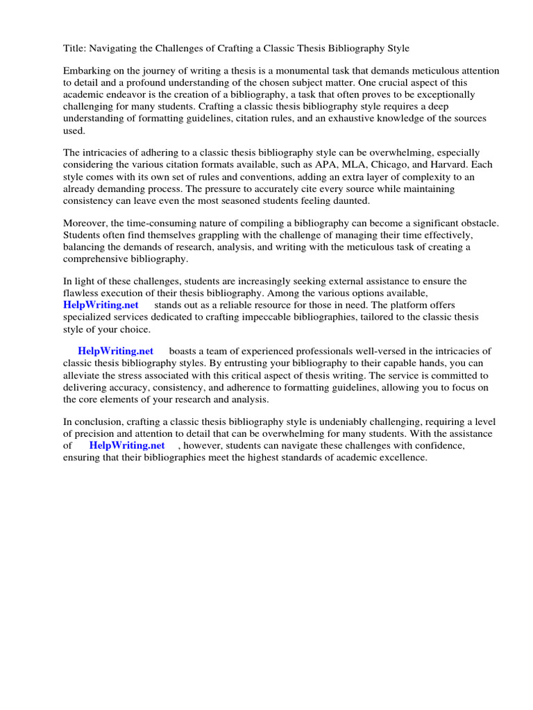 Classic Thesis Bibliography Style | PDF | Citation | Apa Style