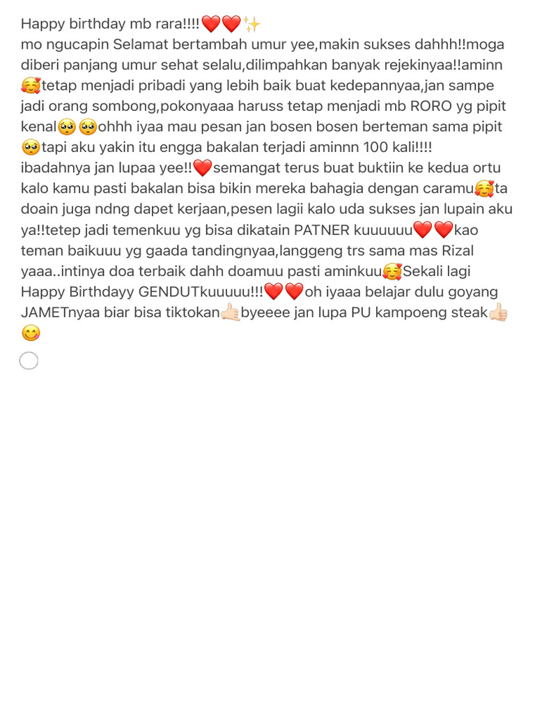 Happy Birthday MB Rara!!!! | PDF | Memasak, Makanan, & Anggur | Gaya Hidup