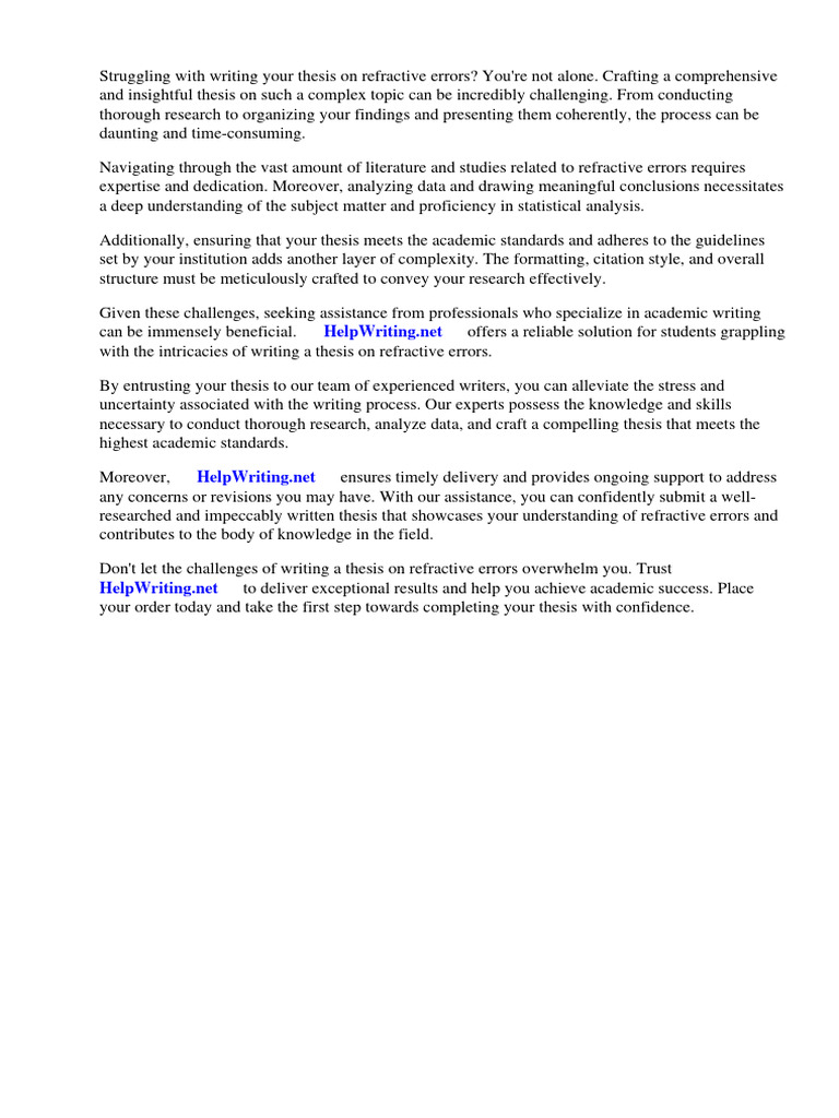 Thesis On Refractive Errors | PDF | Human Eye | Eye