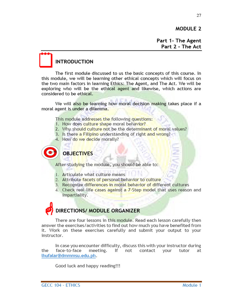 Gecc 104 Module 2 | PDF | Morality | Reason