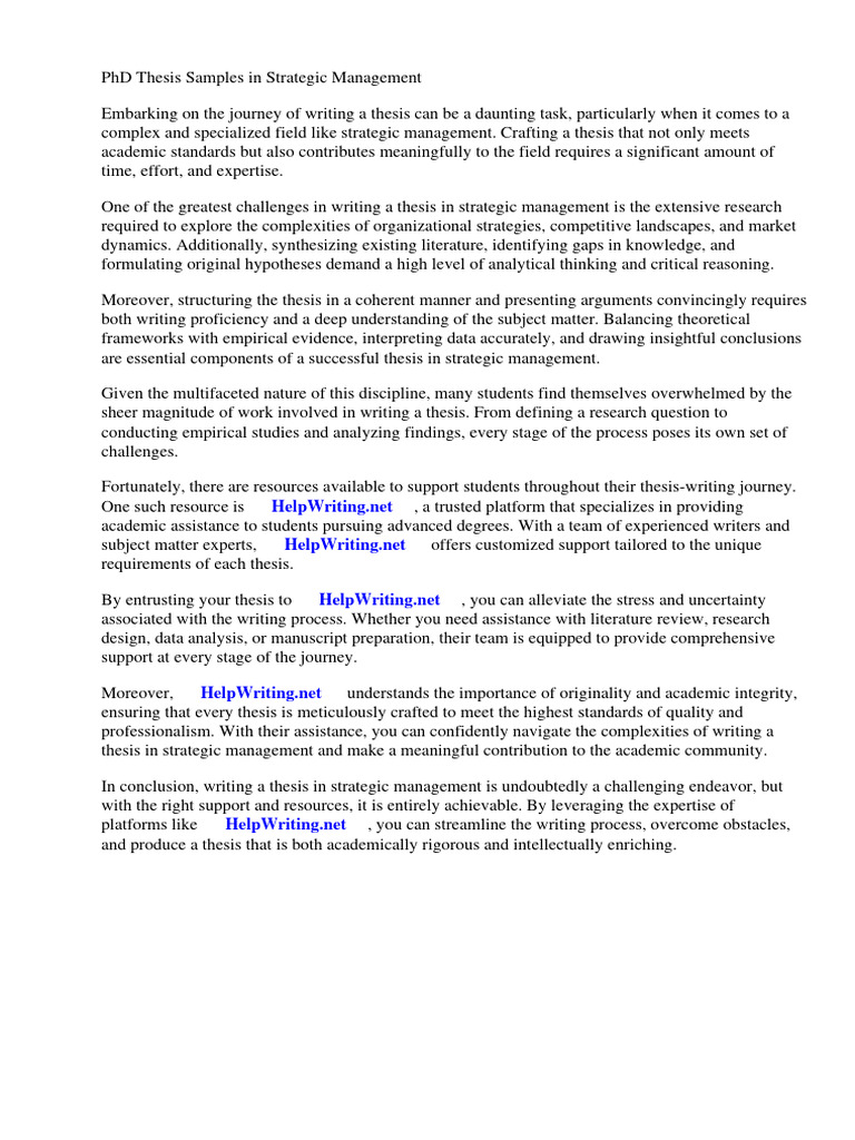 PHD Thesis Samples in Strategic Management | PDF | Strategic Management ...