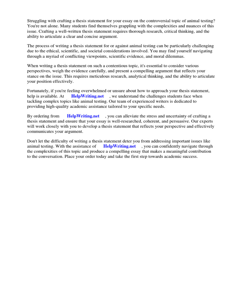 Thesis Statement For Against Animal Testing | PDF | Animal Testing ...