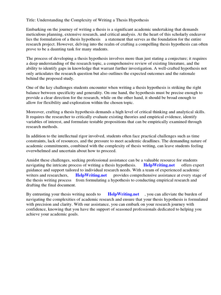 Thesis Hypothesis Definition | PDF