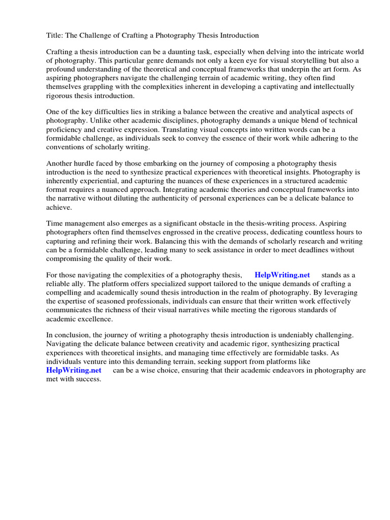 Photography Thesis Introduction | PDF | Essays | Thesis