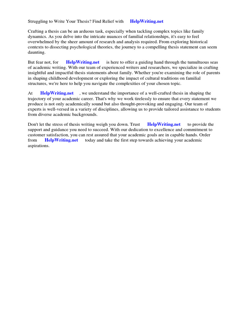 Thesis Statement Examples About Family | PDF | Parenting | Thesis