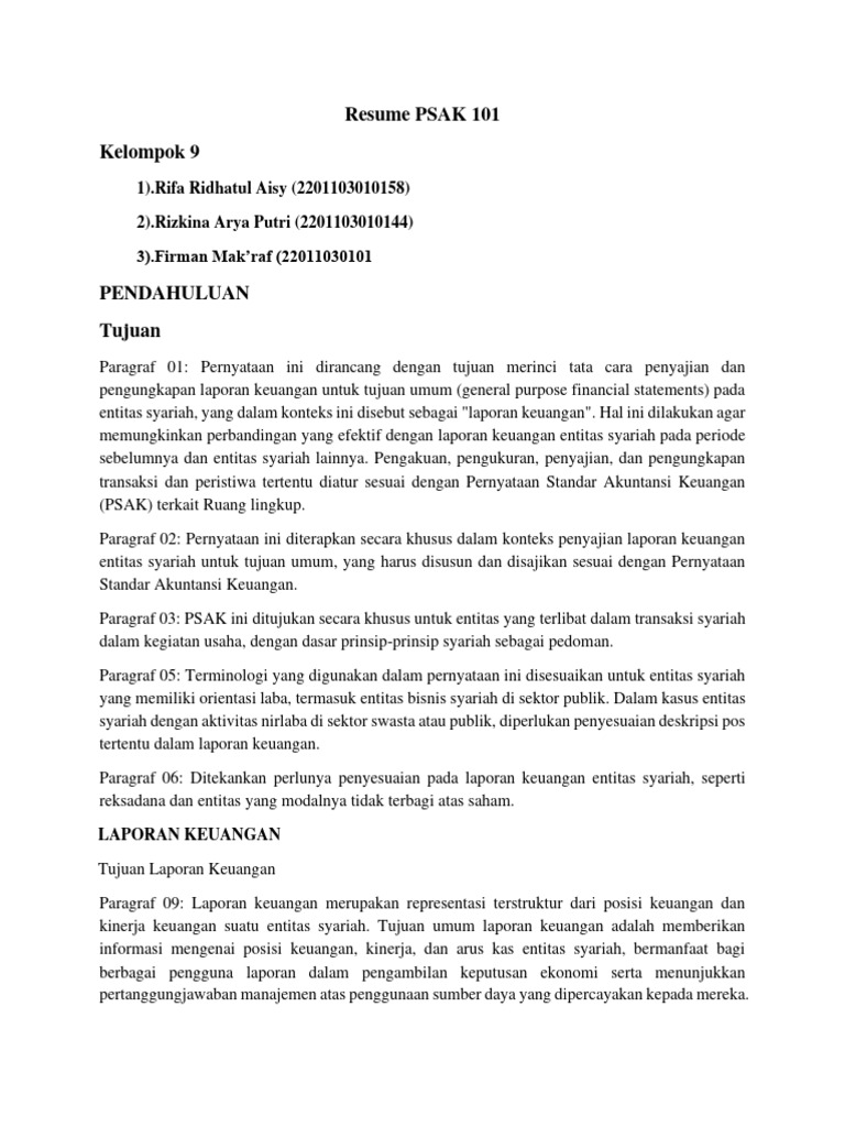 Resume PSAK 101 | PDF