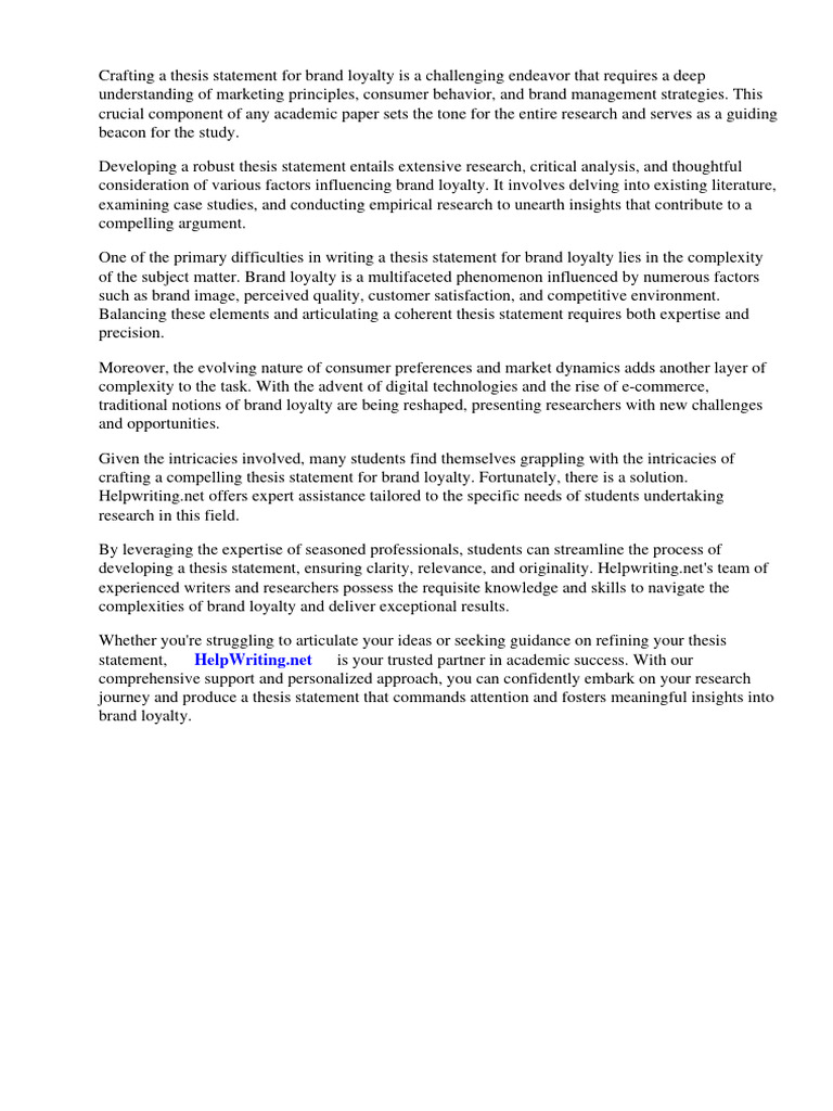 Thesis Statement For Brand Loyalty | PDF | Business