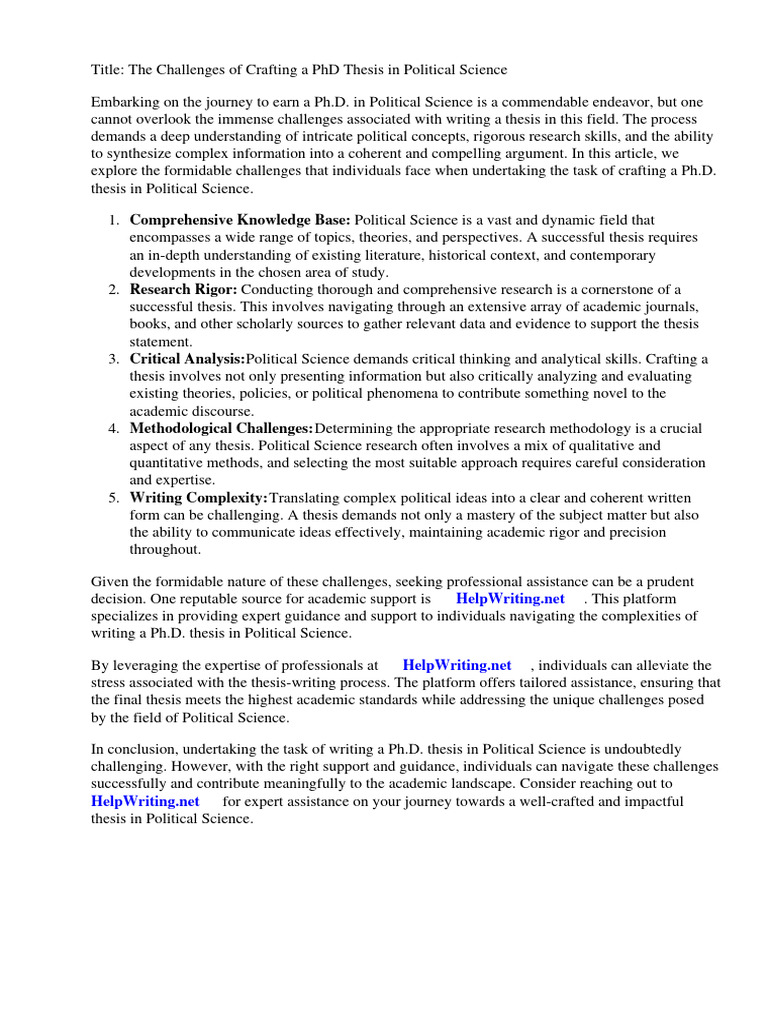 PHD Thesis Topics Political Science | Download Free PDF | Methodology ...