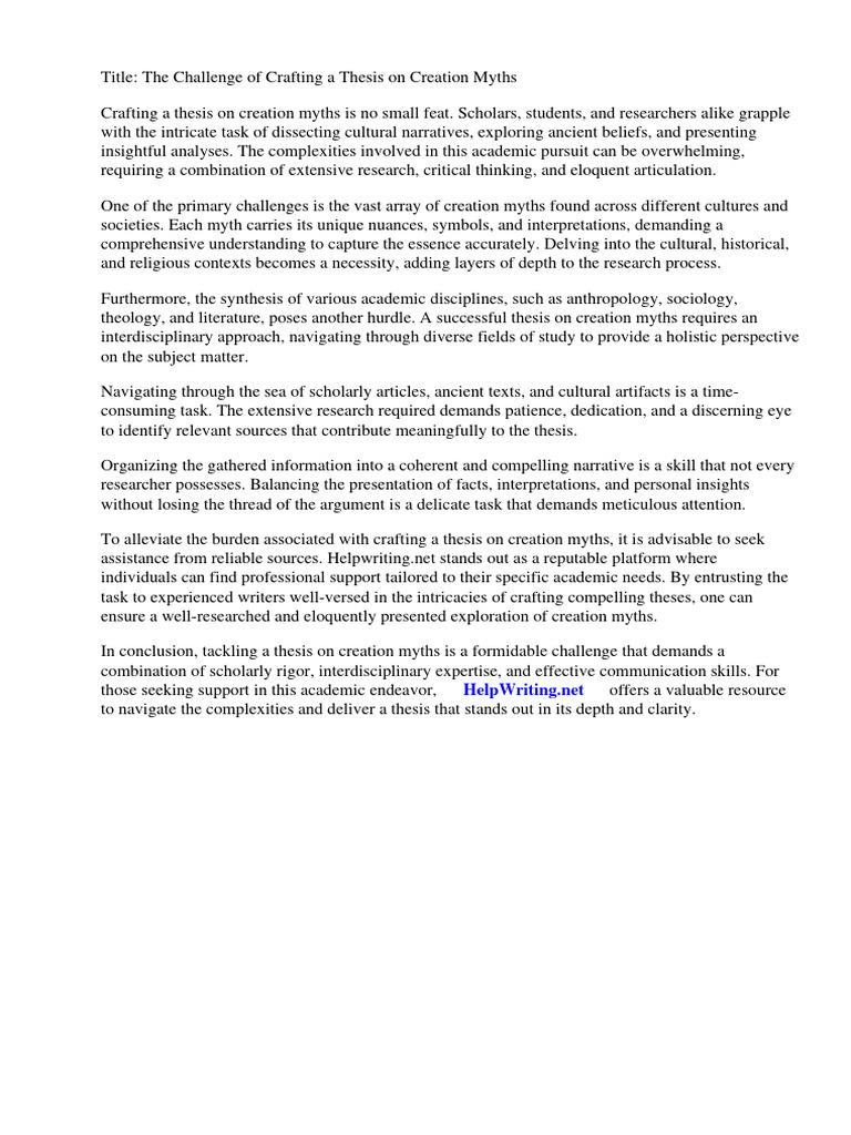 Thesis For Creation Myths | PDF | Greek Mythology | Egyptian Mythology