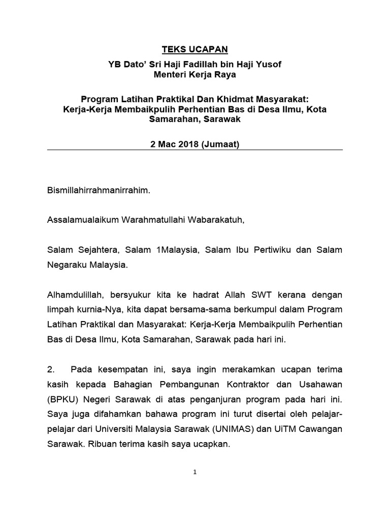 Teks Ucapan YBM - BPKU SAMARAHAN | PDF