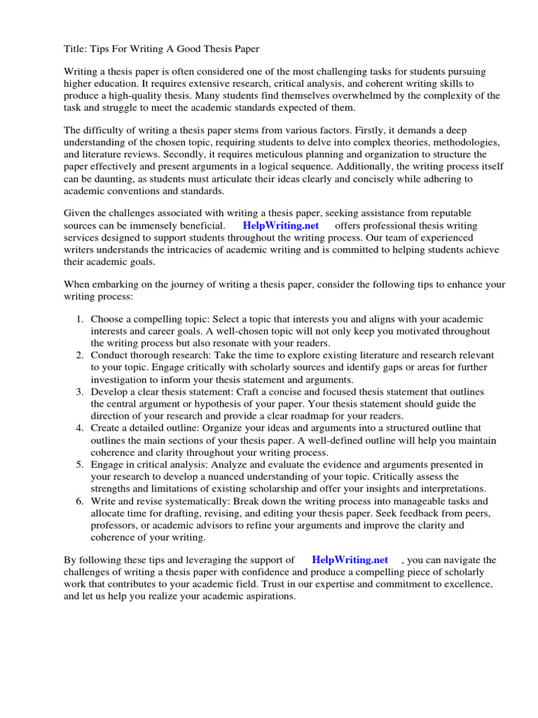 Tips For Writing A Good Thesis Paper | PDF | Essays | Thesis