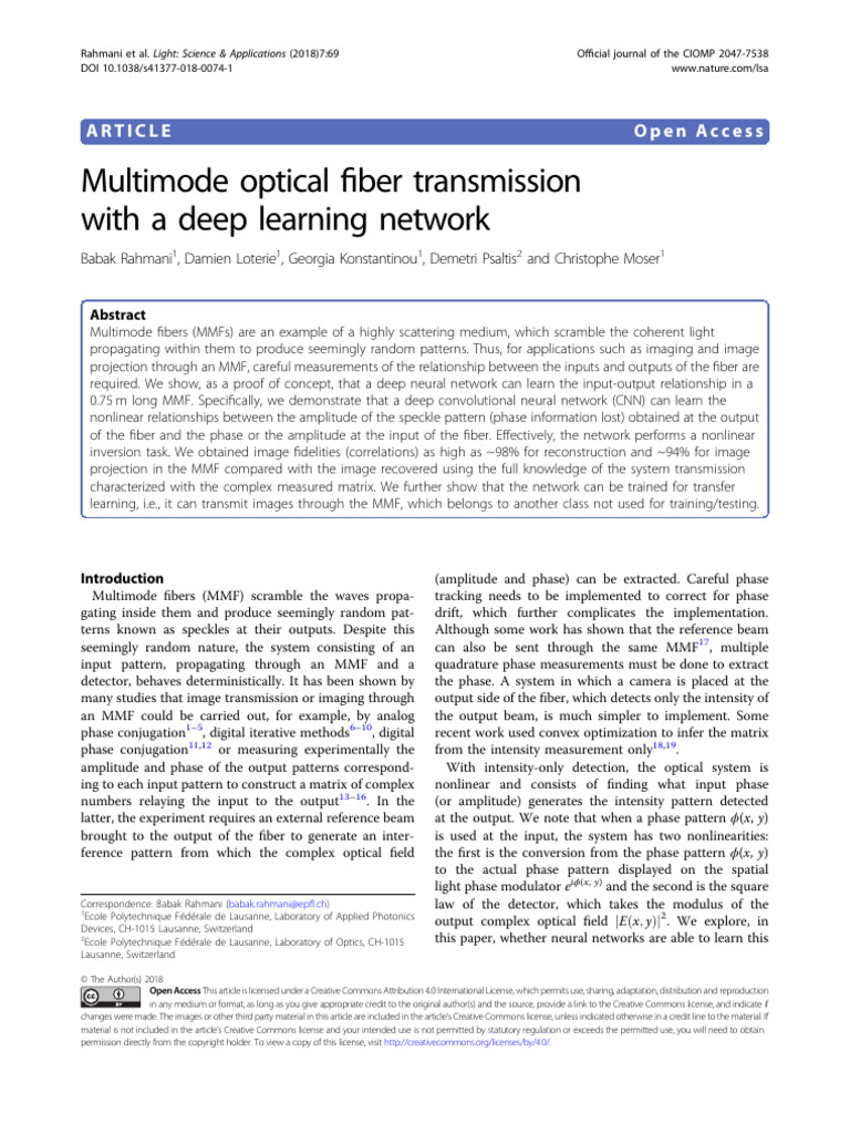 3 - Multimode Optical Fiber Transmission With A Deep Learning Network ...