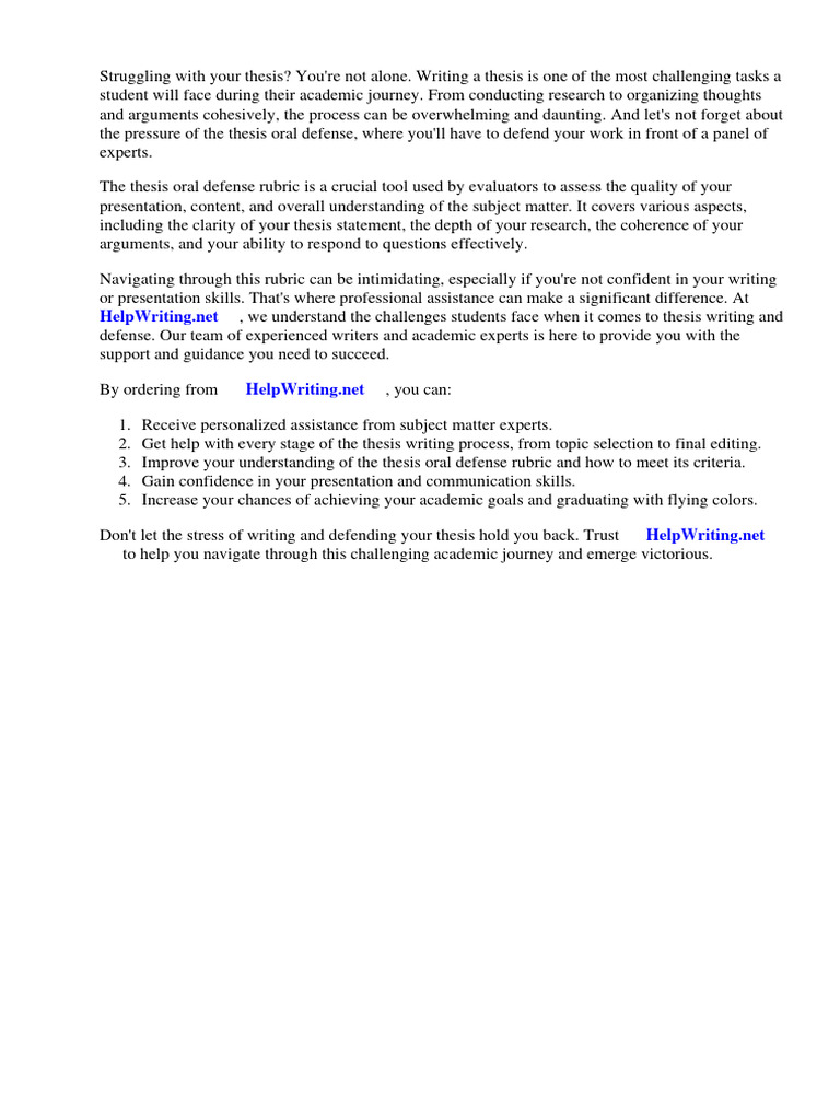Thesis Oral Defense Rubric | PDF | Rubric (Academic) | Thesis Thesis Oral Defense Rubric | PDF | Rubric (Academic) | Thesis