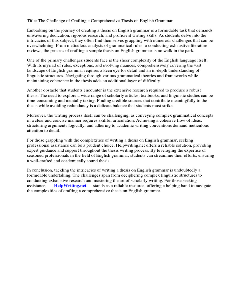 Sample Thesis On English Grammar | Download Free PDF | Linguistics | Thesis
