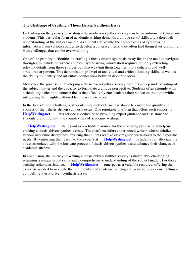 Thesis Driven Synthesis Essay | PDF
