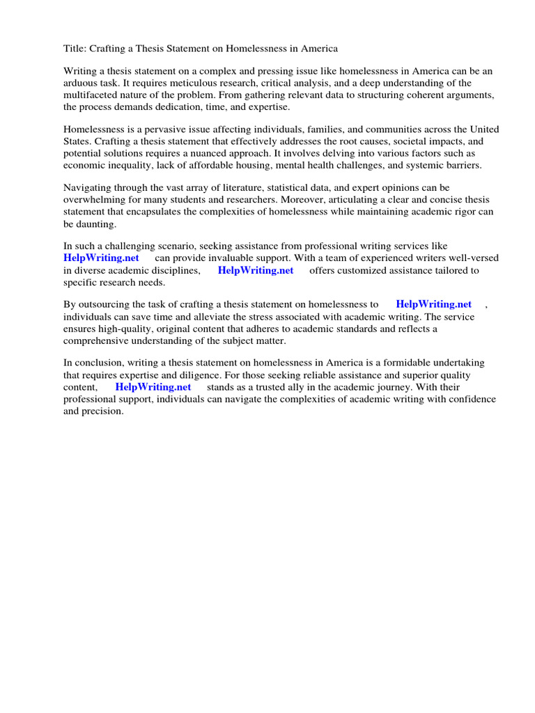 Thesis Statement On Homelessness in America | PDF | Homelessness | Poverty