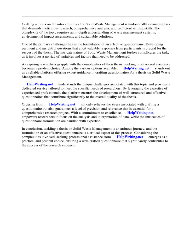 Sample Questionnaire For Thesis About Solid Waste Management | PDF ...