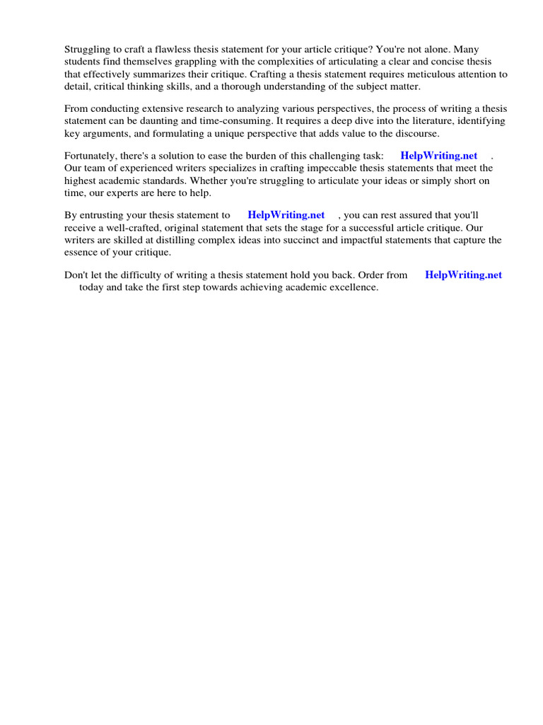 Article Critique Thesis Statement Examples | PDF | Essays | Apa Style