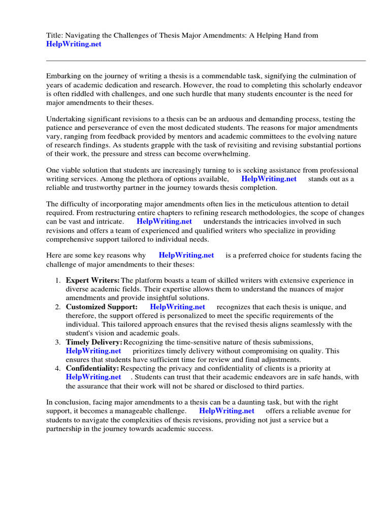 Thesis Major Amendments | PDF | First Amendment To The United States ...