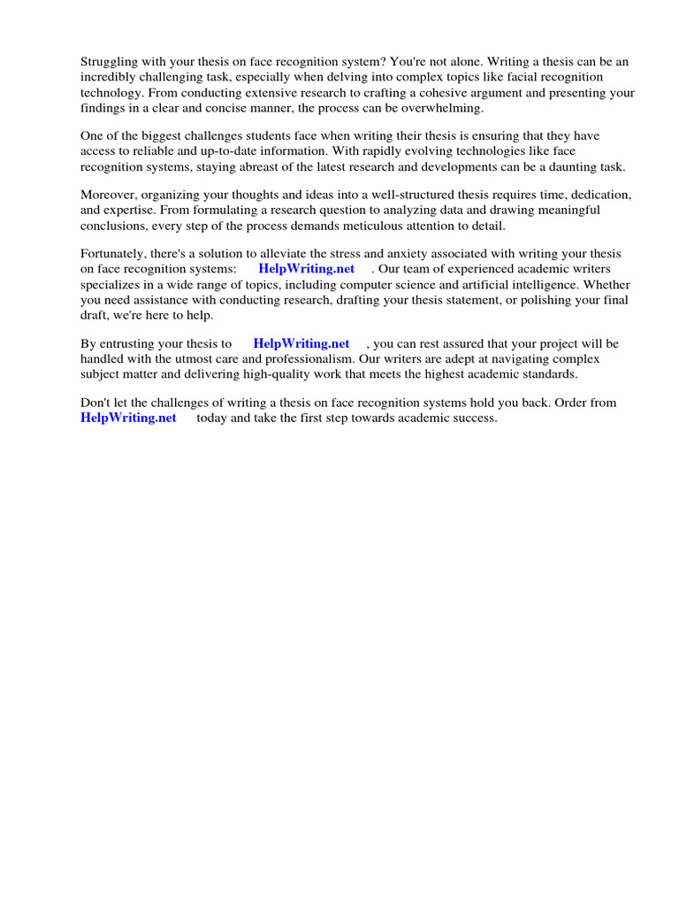 Thesis On Face Recognition System Pdf