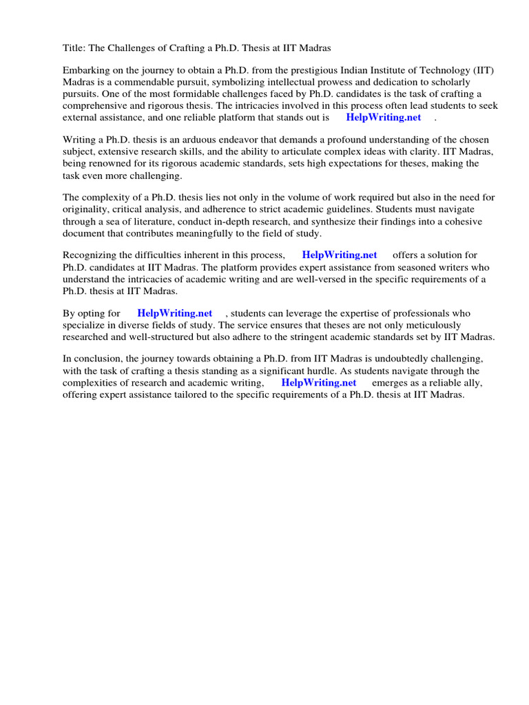 PHD Thesis Iit Madras | PDF | Thesis | Doctor Of Philosophy