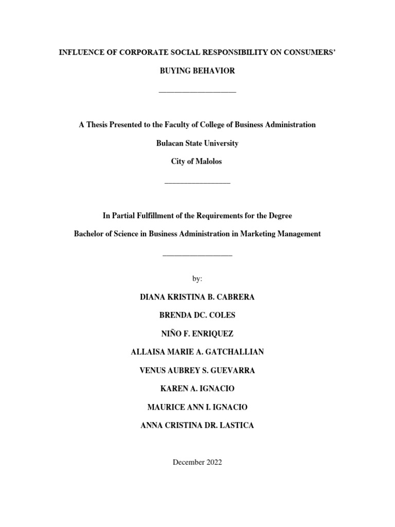 Influence of Corporate Social Responsibility On Consumers Buying Behavior 1 | PDF