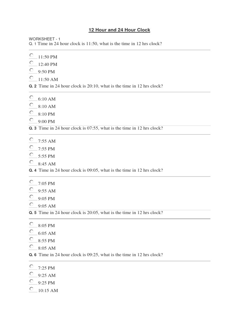 12 and 24 Hour Clock Conversion Worksheets | PDF | Home & Garden