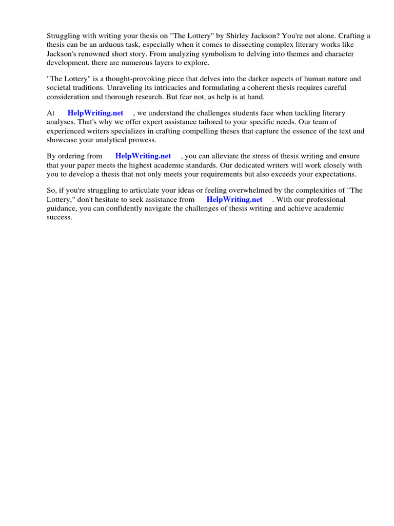 Thesis For The Lottery by Shirley Jackson | PDF