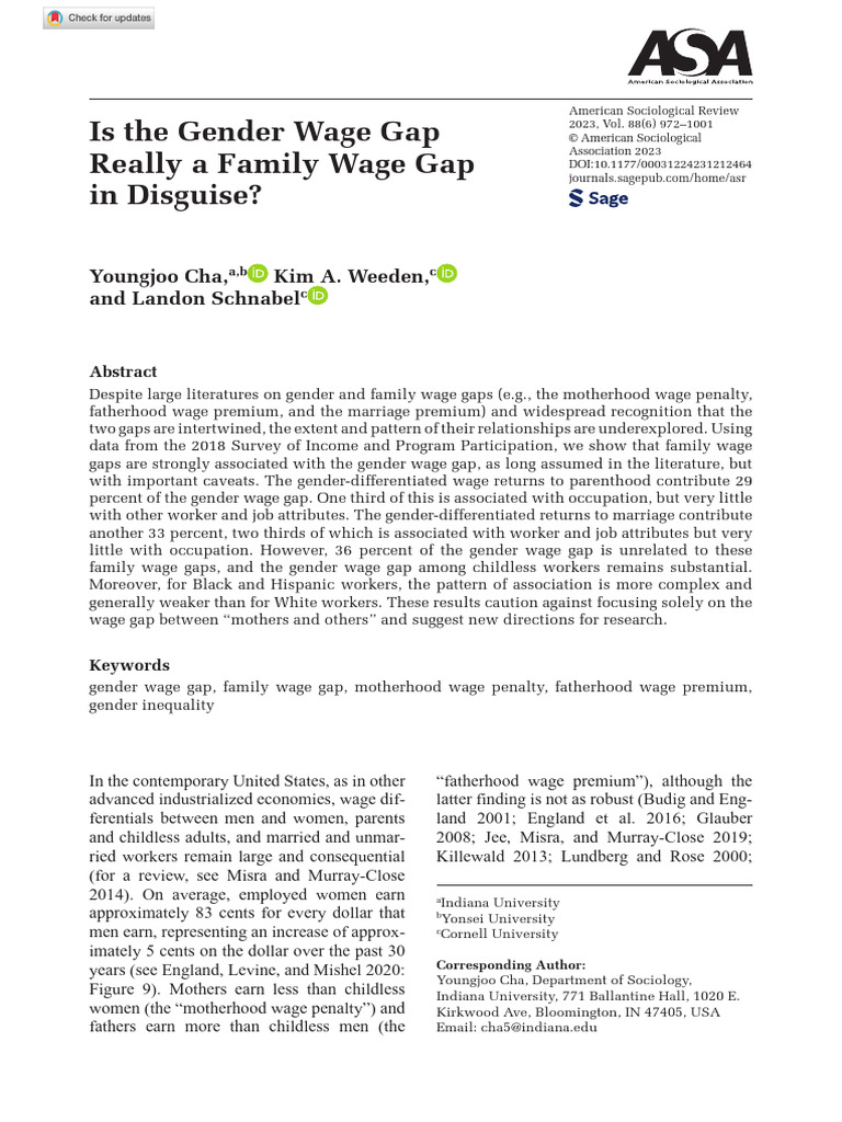 Cha Et Al 2023 Is The Gender Wage Gap Really A Family Wage Gap in ...