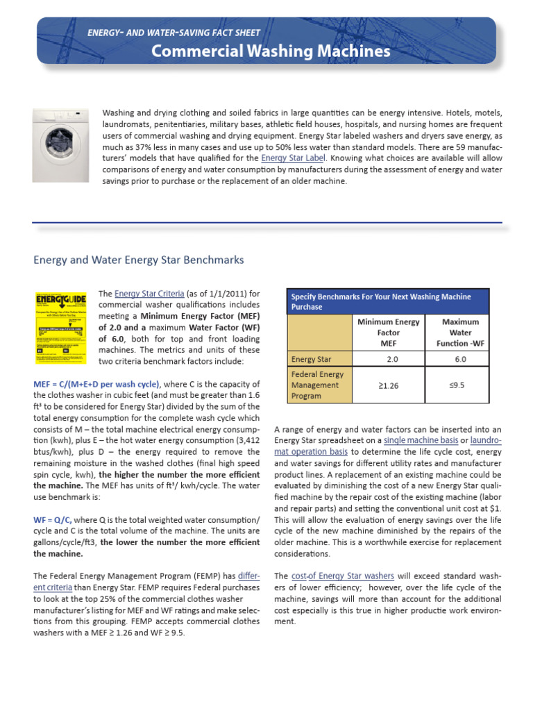Commercial Washing Machines Fact Sheet | PDF | Washing Machine ...