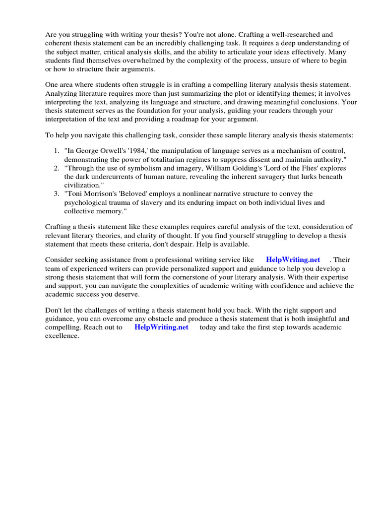 Sample Literary Analysis Thesis Statements | PDF