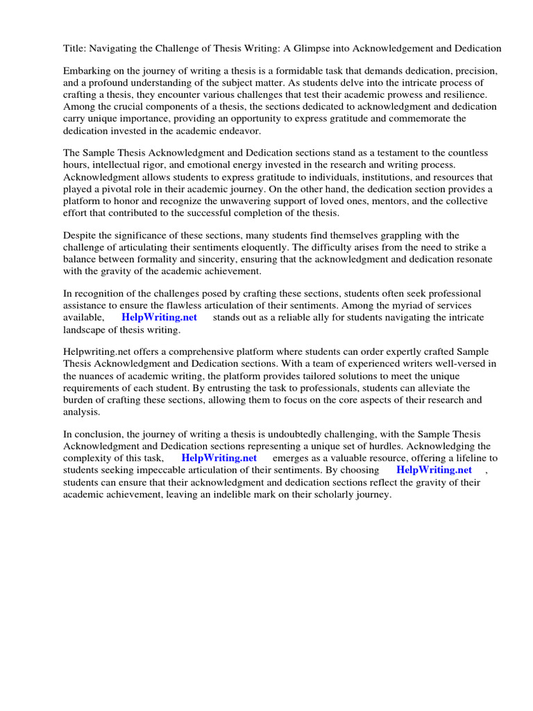 Sample Thesis Acknowledgement and Dedication | PDF