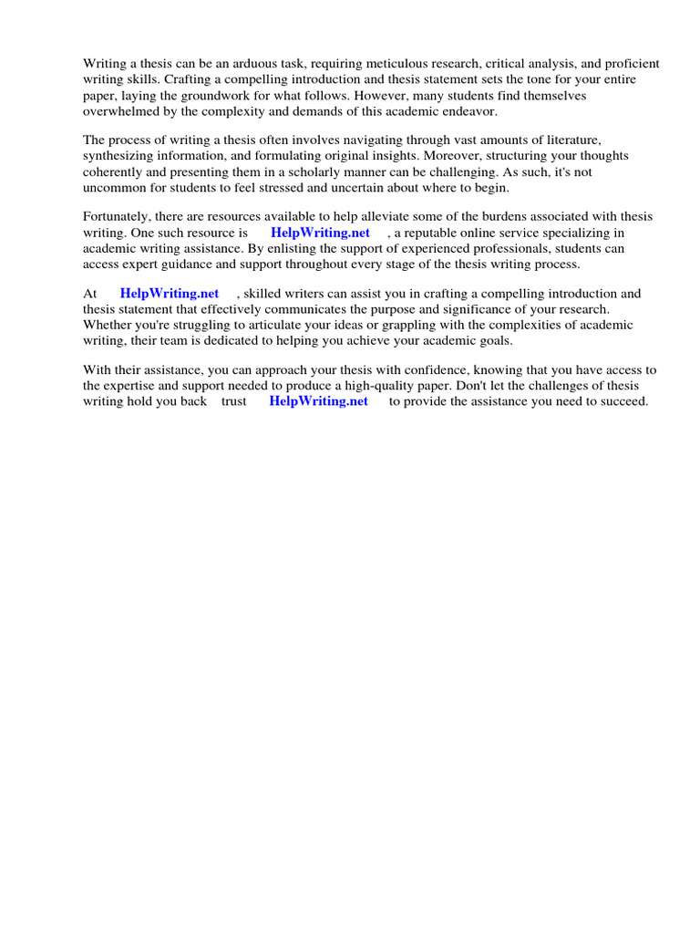 Write Introduction Thesis Statement | PDF | Essays | Thesis