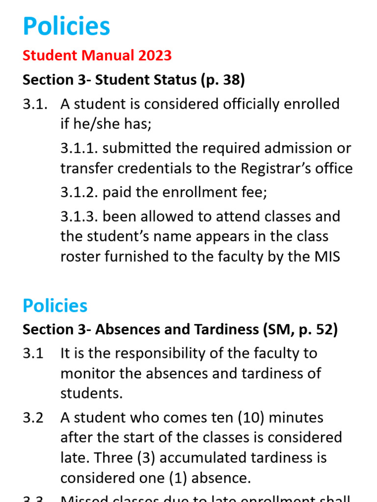 Classroom Policies AY 2023 24 | PDF | Self-Improvement
