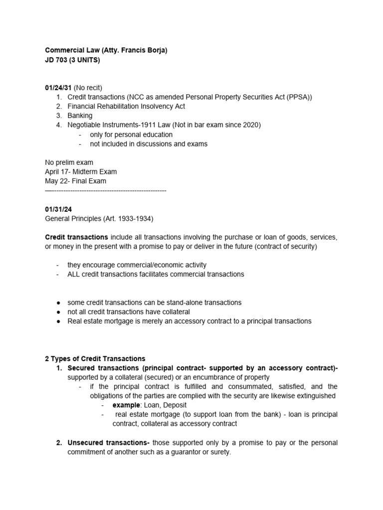 M1 Commercial Law Notes | PDF