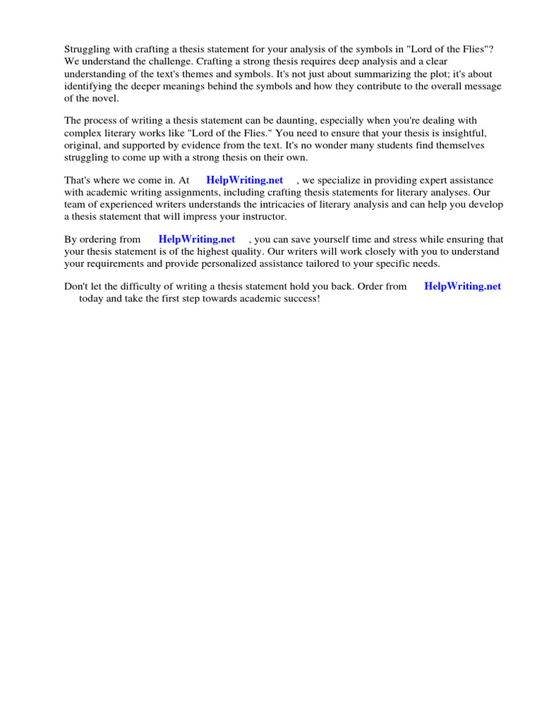 Thesis Statement For Lord of The Flies Symbols | PDF | General Fiction